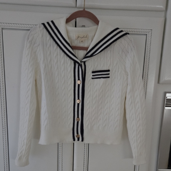 Marled | Sweaters | Sailor Collar White Cable Knit Cardigan | Poshmark